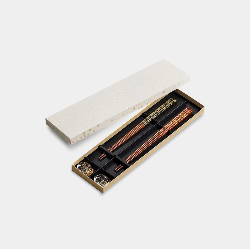 [CHOPSTICKS] COUPLE CHOPSTICKS / CHOPSTICK REST SET GOLD THREAD (GOLD ...
