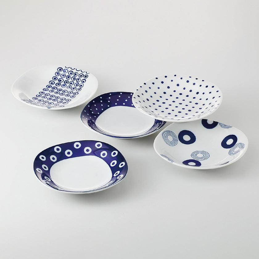 [DISH SETS] INDIGO ROUND PATTERN PASTA & CURRY SET OF 5 | HASAMI WARES ...