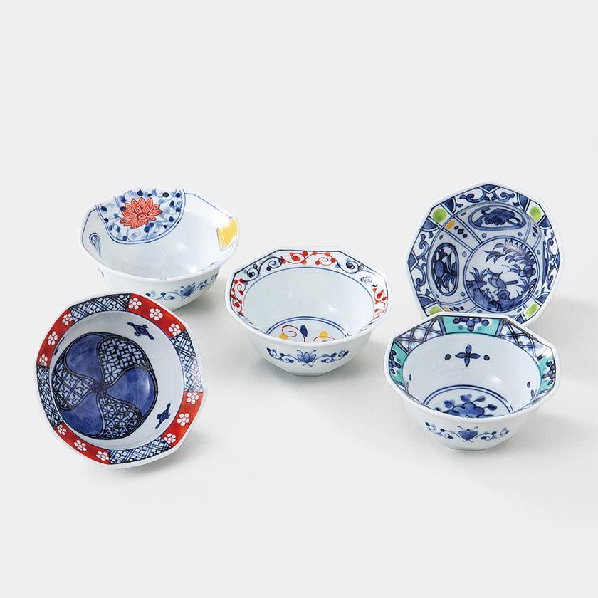 [BOWL SETS] NISHIKI-PATTERN BOWL OCTAGON SET OF 5 | HASAMI WARES ...