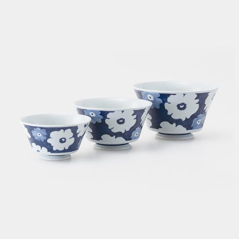 [BOWL SETS] INDIGO FLOWER (S & M & L) SET OF 3 | HASAMI WARES| SAIKAI ...