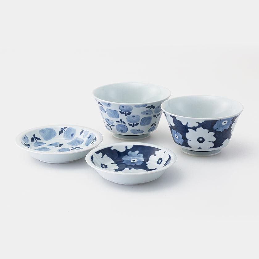 [DISH & BOWL SETS] INDIGO FLOWER PAIR | HASAMI WARES| SAIKAI TOKI ｜Made ...