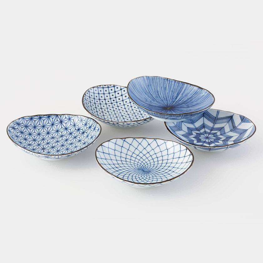 [BOWL SETS] ANTIQUE DYED PICTURE OVAL SET OF 5 | HASAMI WARES| SAIKAI ...
