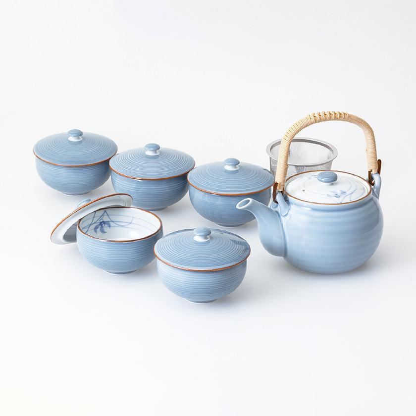 [JAPANESE TEA POT & CUPS] GRAY ORCHID WITH LID SET OF 6 | HASAMI WARES ...