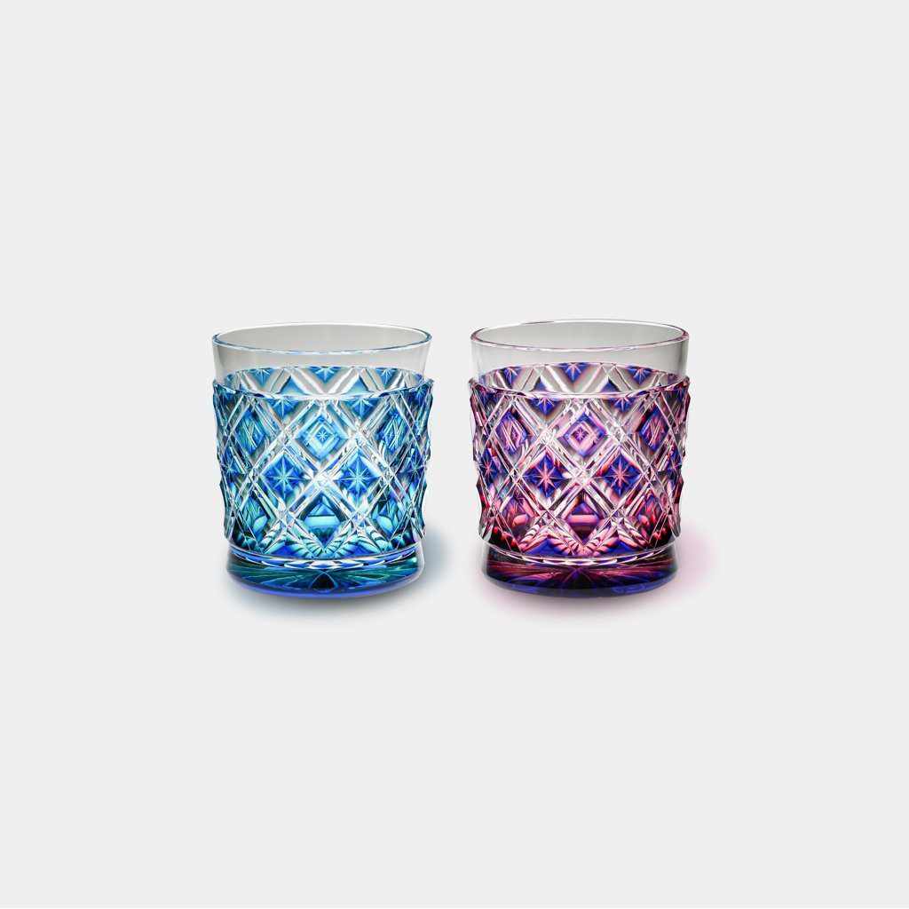 [GLASS] DOUBLE-COVERED LATTICE OLD GLASS 2 PIECES (GREEN-LAPIS LAZULI ...