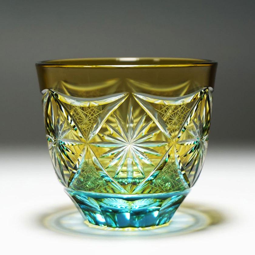 [SAKE GLASS] COLD SAKE GLASS GINWAN NO HANA (YELLOW & SKY BLUE) | KIRI ...