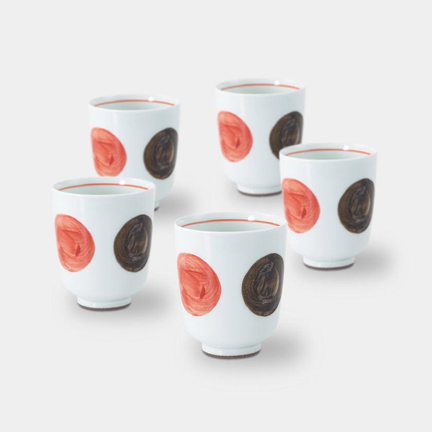 [TEA CUP SETS] SABI ROUND PATTERN SET OF 5 LIGHT (S) (RED) | HASAMI WA ...