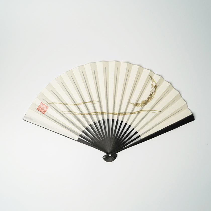 [HAND FAN] CRESCENT MOON (WHITE) BRONZE | KARAKAMI (JAPANESE PAPER)｜KE ...