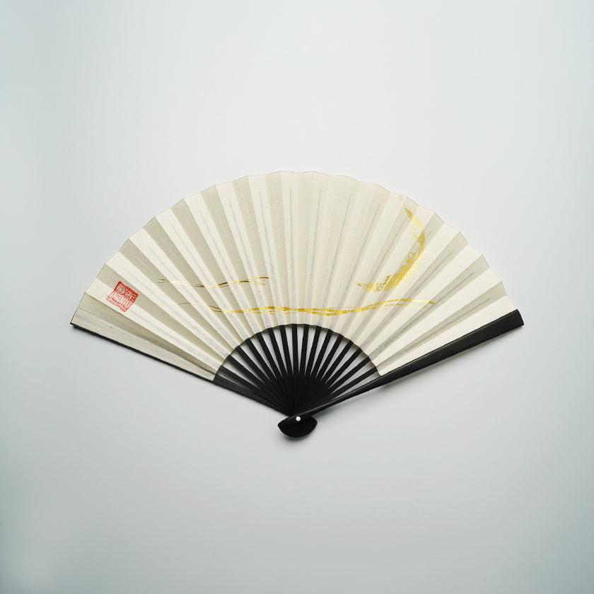 [HAND FAN] CRESCENT MOON (WHITE) GOLD LEAF | KARAKAMI (JAPANESE PAPER ...