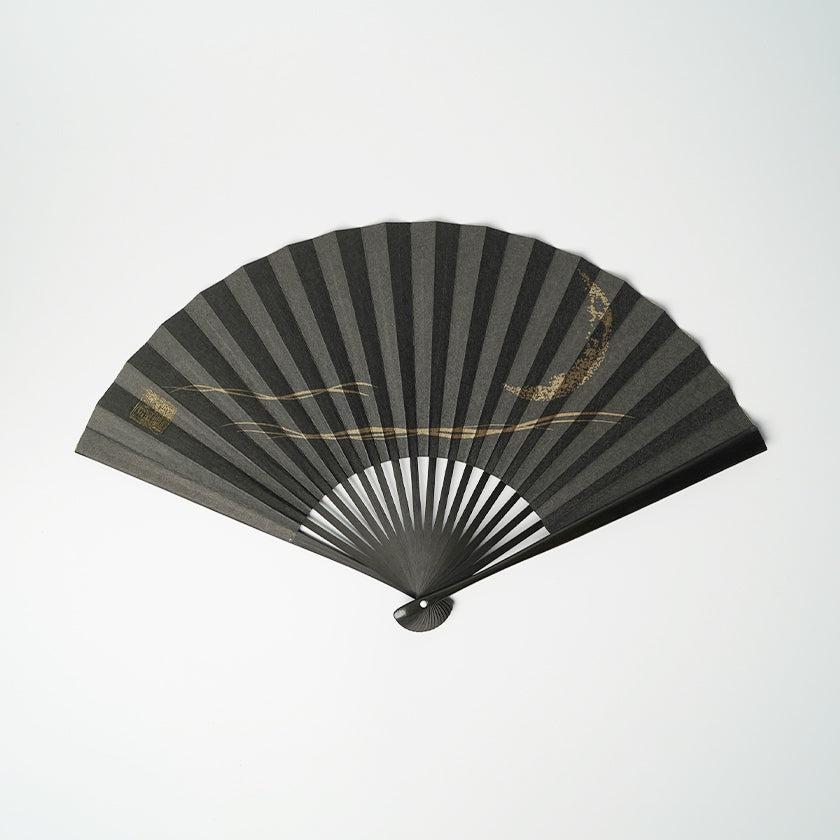 [HAND FAN] CRESCENT MOON (BLACK) BRONZE | KARAKAMI (JAPANESE PAPER)｜KE ...