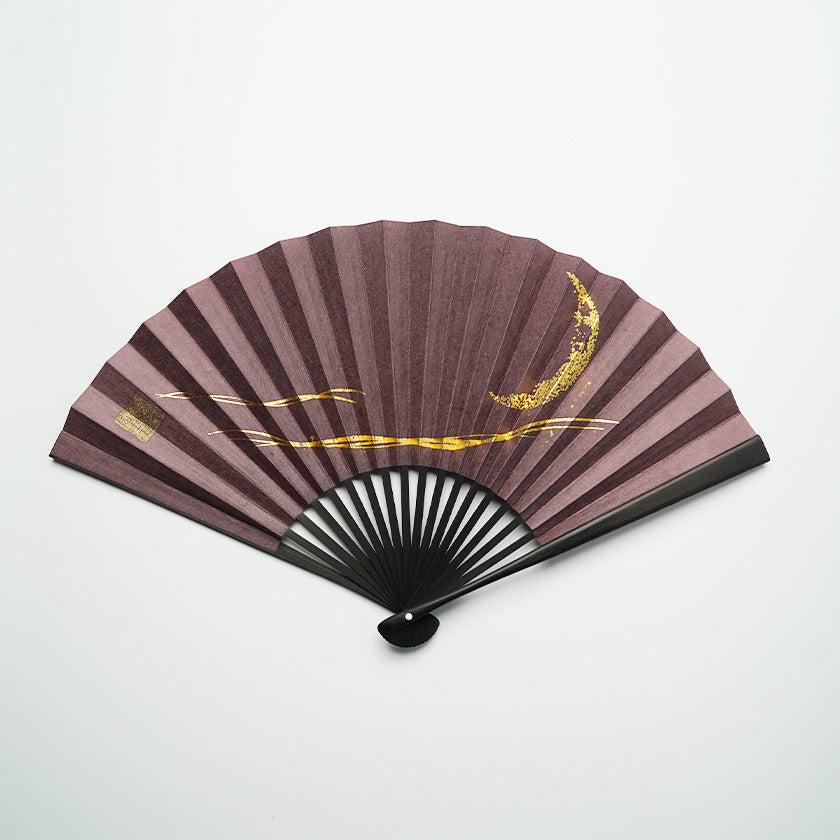 [HAND FAN] CRESCENT MOON (PURPLE) GOLD LEAF | KARAKAMI (JAPANESE PAPER ...